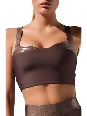 Heroine Sport Lina Metallic Trim Longline Sports Bra - Oak