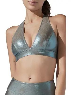 Heroine Sport Radiance Metallic Racerback Sports Bra - Bluestone