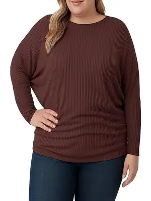 STANDARDS & PRACTICES Batwing Sleeve Ribbed Top Brown