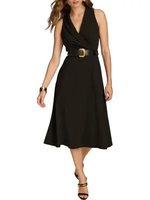 Donna Karan New York Sleeveless Belted A-line Dress - Black