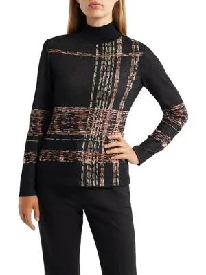Anne Klein Jacquard Mock Neck Sweater - Anne Black Multi