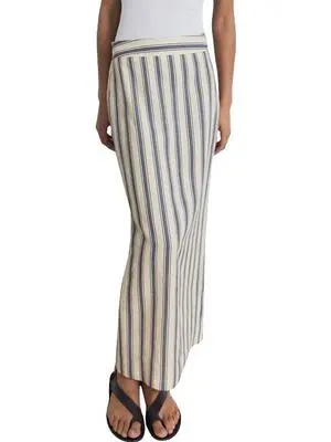 MANGO Stripe Linen Midi Skirt