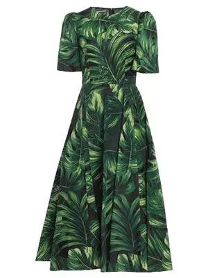 Dolce & Gabbana Midi Dress In Polyamide, Viscose, And Silk - Green
