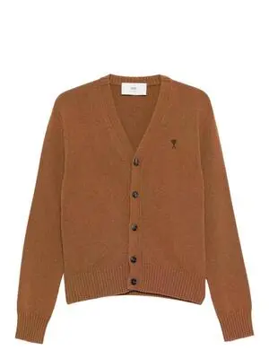 Ami V-neck Button Cardigan - Brown