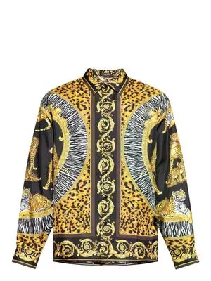 Versace Tiger Leopard Baroque-print Shirt - Yellow