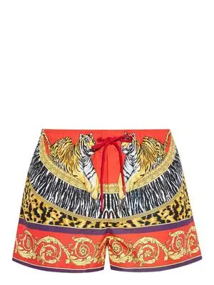 Versace Tiger-print Drawstring Swim Shorts - Red