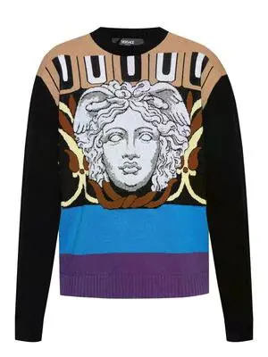 Versace Medusa Head Intarsia Wool Sweater - Black