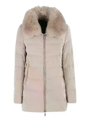 MOORER Quilted Coat With Fur Collar - Neutrals
