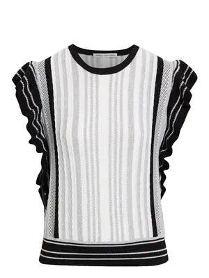 Autumn Cashmere Ruffled Striped Jacquard-knit Cotton Top - Black
