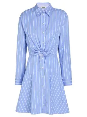 Sandro Striped Cotton-poplin Mini Shirt Dress With Tie Detail - Light Blue
