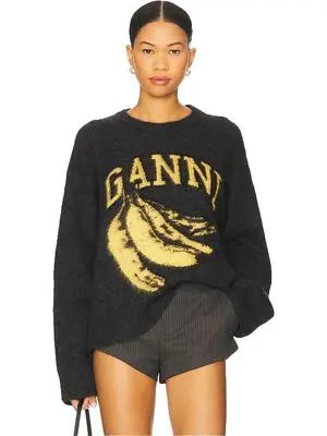 GANNI Fine Brushed Alpaca Banana Oversized O-neck - Phantom