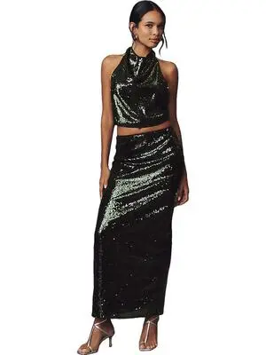 SHONA JOY Sequin A-Line Maxi Skirt