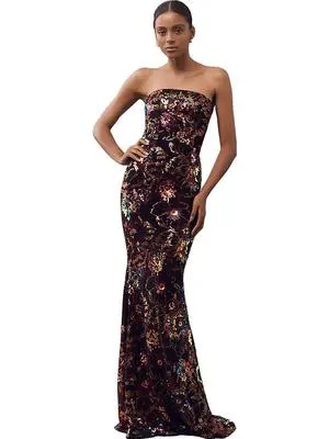 HELSI Helen Strapless Floral Sequin Maxi Dress - Black