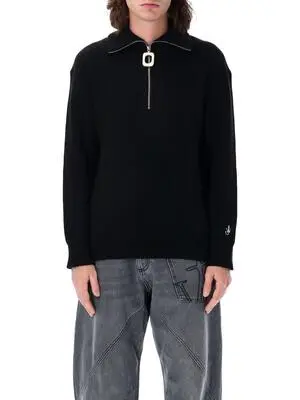 JW Anderson Half-zip Ribbed Knit Sweater - Black