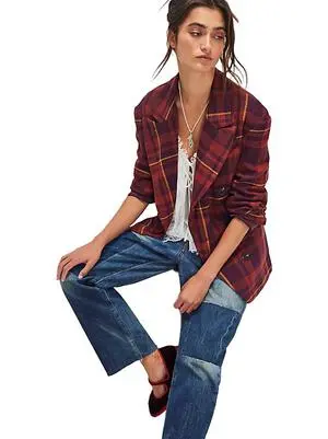 Free People Dean Double-breasted Blazer - Dean Tartan - Plum Combo