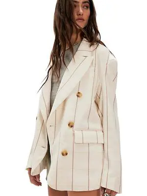 Free People Dean Double-breasted Blazer - Ivory Combo With Windowpane