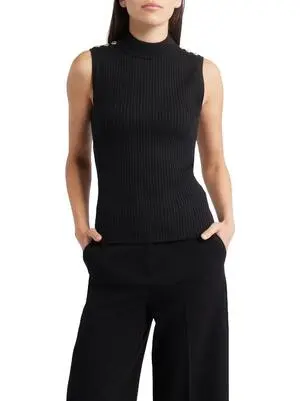 ELIE TAHARI Suri Sleeveless Mock Neck Ribbed Top