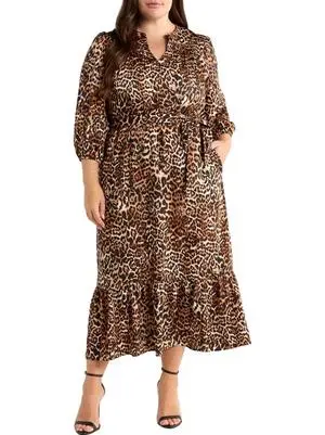 Jones New York Leopard Print Long Sleeve Dress - Jones Black Multi