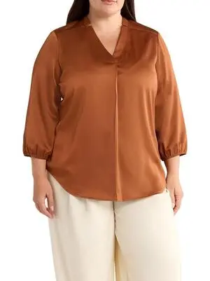Jones New York Notch Neck Blouse Medium Chestnut