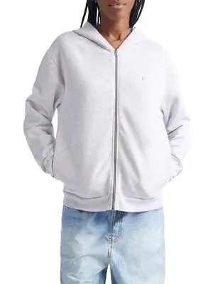 Acne Studios Fleece Zip Hoodie With Embroidered Face Patch - Pale Grey Melange