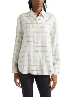 Vince Check Plaid Button-up Shirt - Cream Multi