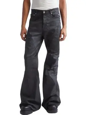 Rick Owens Bias Waxed Bootcut Jeans - Black Wax