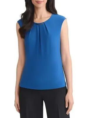 KASPER Metal Accent Gathered Neck Crepe Knit Top - Blue Night