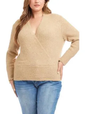 Karen Kane Surplice V-Neck Sweater Wheat