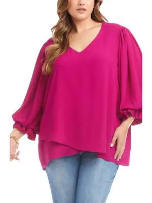 Karen Kane Crossover Hem Asymmetric Top - Magenta