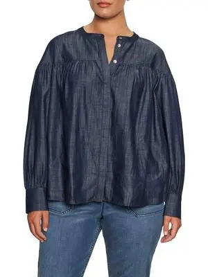 Sanctuary Shirred Button-up Shirt - Moonshadow Blue