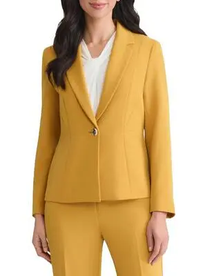 KASPER Stretch Crepe One-Button Blazer Maize