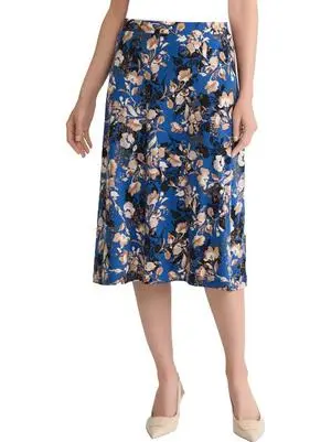 KASPER Floral Print Flared Skirt - Blue Night Multi
