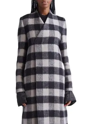 Rick Owens Museum Check Wool Coat - Black Plaid
