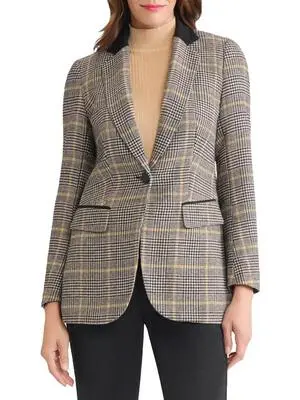 Jones New York Plaid Elbow Patch Blazer - Caramel Multi