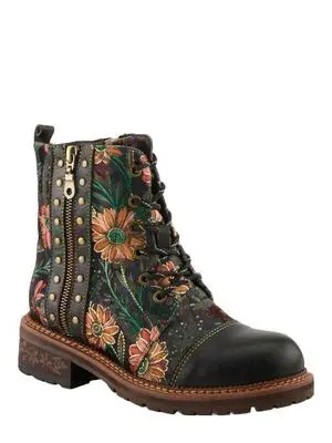 SPRING STEP SHOES Cordea Floral Lace-up Boots - Black Multi
