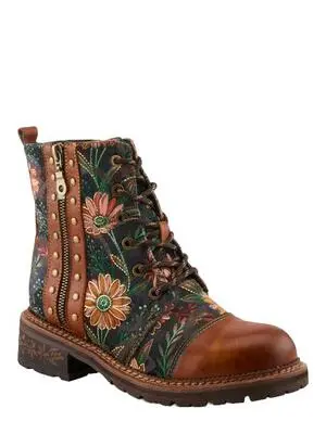 SPRING STEP SHOES Cordea Floral Lace-up Boots - Camel Multi