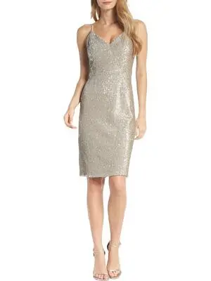 Vince Camuto Sleeveless Sequin Sheath - Silver