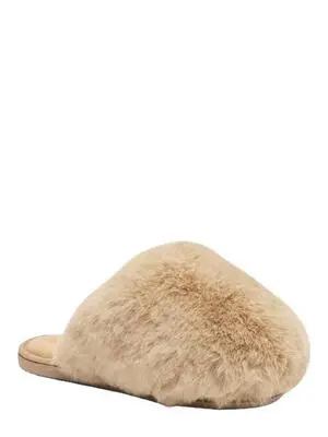 Free People Snowball Faux Fur Slippers - Taupe Faux Fur
