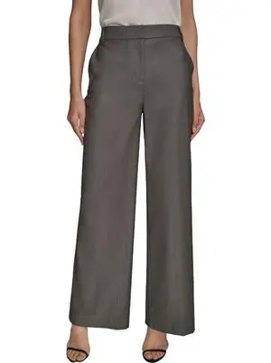 Donna Karan New York Flat Front Pinstripe Wide-leg Pants - Grey/silver