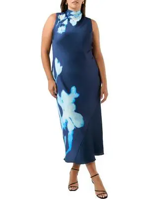 ESTELLE Mayla Placed Floral High Neck Dress - Midnight Blue/azure