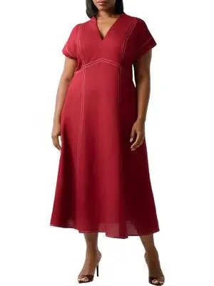 ESTELLE Arden Linen Blend Empire Waist Dress - Raspberry