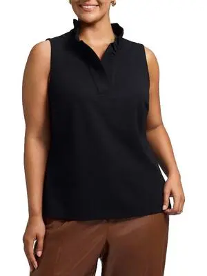 Foxcroft Tammy Ruffle Collar Crepe Sleeveless Top - Black