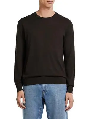 Zegna Cashseta Mélange Cashmere & Silk Sweater Dark Brown Melange