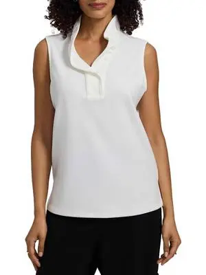Foxcroft Tammy Ruffle Collar Crepe Sleeveless Top - Ecru
