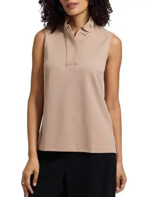 Foxcroft Tammy Ruffle Collar Crepe Sleeveless Top - Khaki