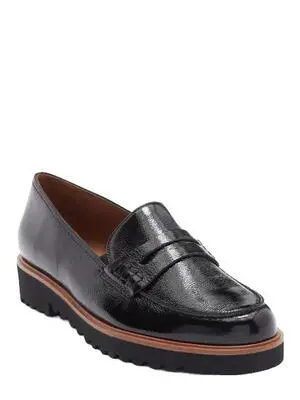 Paul Green Carmel Lug Penny Loafer - Black Crinkled Patent