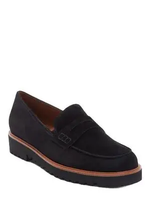 Paul Green Carmel Lug Penny Loafer - Black Suede