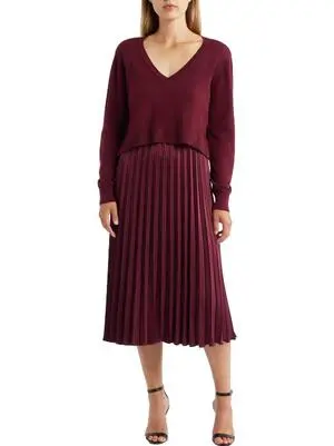 Sam Edelman Pleated Slipdress And Sweater Set Burgundy