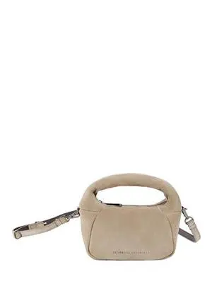 Brunello Cucinelli Mini Suede Hobo Bag - Light Grey