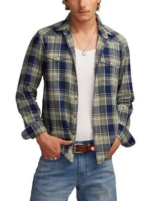 Lucky Brand Plaid Snap-up Western Shirt - Green Multi